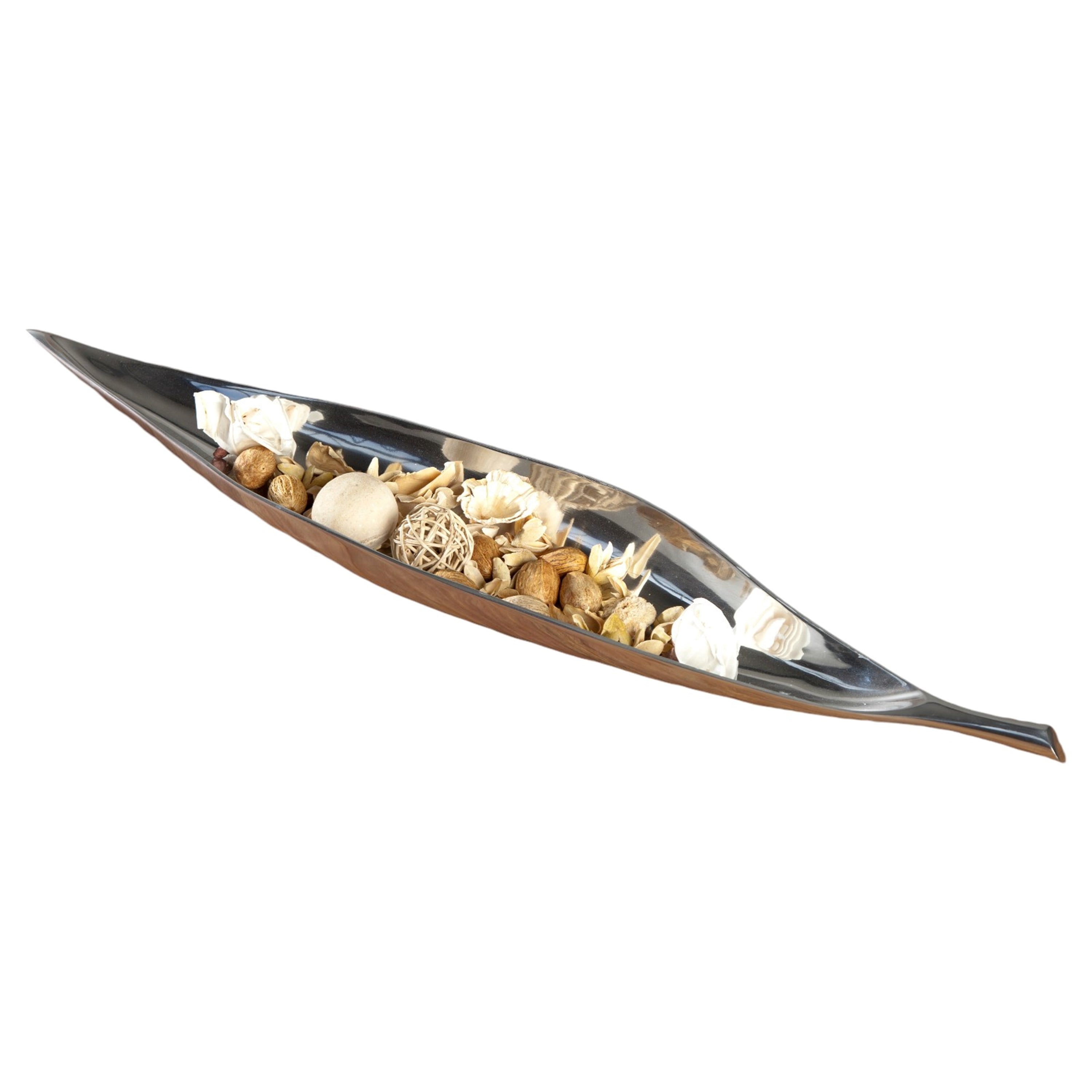 GROße ALU DEKO SCHALE "LONG LEAF" 80 cm silber – xtradefactory GmbH