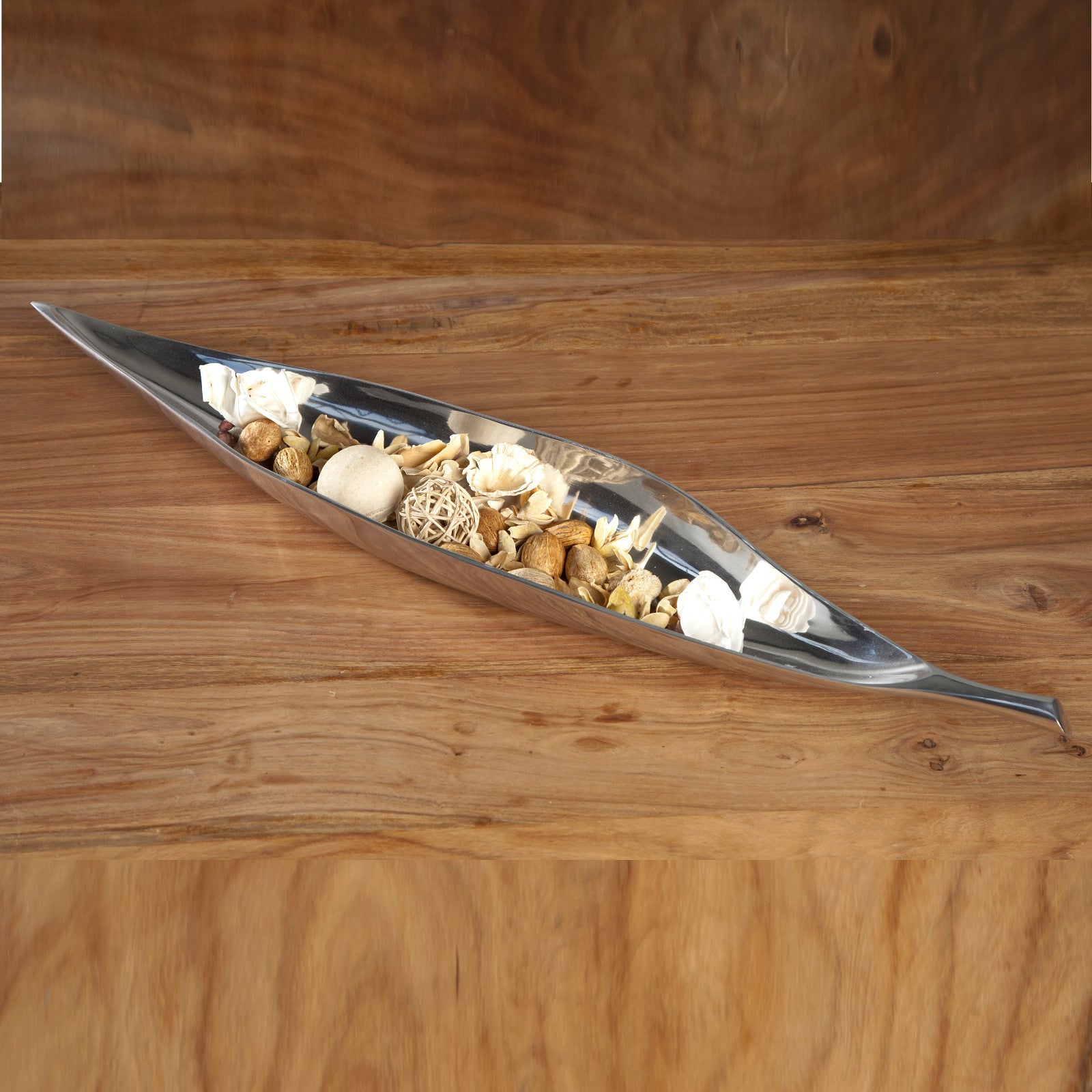 GROße ALU DEKO SCHALE "LONG LEAF" 80 cm silber – xtradefactory GmbH